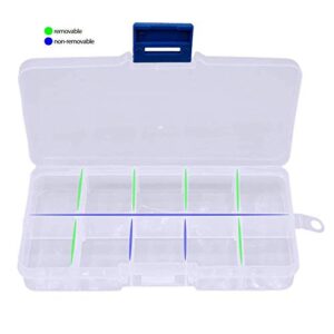 Aeyistry 2 Pcs Clear Plastic Compartment Storage Box with Adjustable Divider Removable Grid Compartment for Crafts, Bead, Fishing Tackle Storage