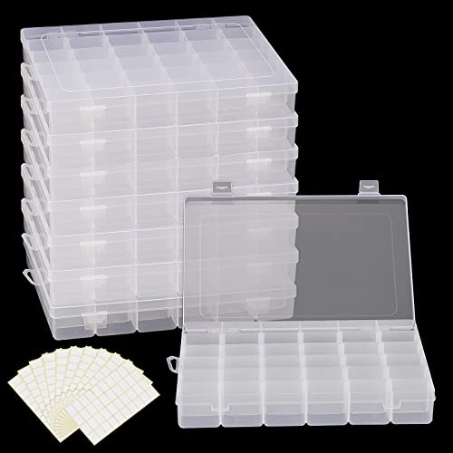 MANCHAP 8 Pack 36 Grids Plastic Beads Storage Containers, Jewelry Box Storage Containers with Removable Dividers, Clear Plastic Organizer Box for Beads, Art Crafts, Label Stickers Included