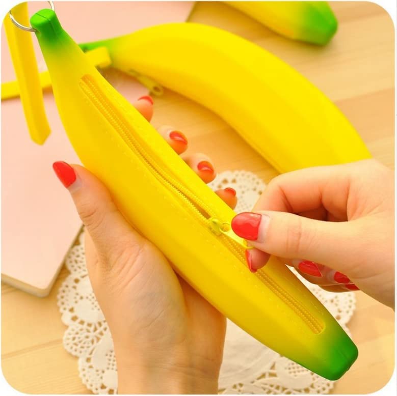 Cafurty Big Capacity Banana Shape Pen Bag Pencil Case Cute Silicone Bag Coin Bag Key Pouch - Yellow