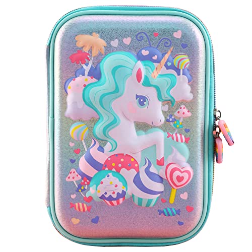 SOOCUTE Cute Pencil Case For Girls Large Capacity Kawaii School Supplies Organizer- Cupcake Unicorn Gifts Hardtop Pen Box Pouch For Kids Toddlers