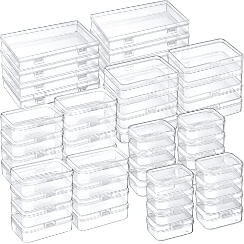 48 Pieces Mixed Sizes Small Plastic Box Empty Mini Clear Plastic Organizer Rectangular Bead Organizer with Hinged Lids for Small Items, Jewelry and Art Craft Projects Organizing