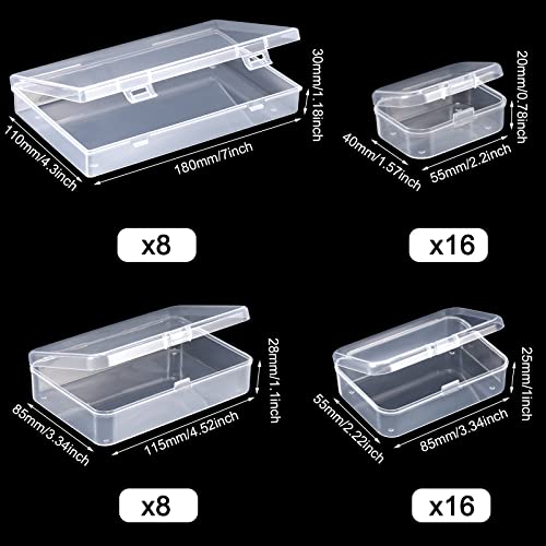 48 Pieces Mixed Sizes Small Plastic Box Empty Mini Clear Plastic Organizer Rectangular Bead Organizer with Hinged Lids for Small Items, Jewelry and Art Craft Projects Organizing