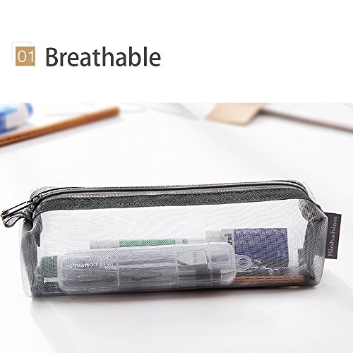 3PCS Multifunctional Mesh Pen Bag Pencil Case Makeup Tool Bag Storage Pouch Purse