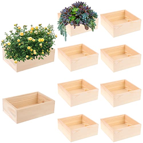 craftshou 10 Pcs Unfinished Wooden Box 7.5x5in Rectangle Wood Storage Organizer for Crafts 6x6in Succulent Planter Square Storage Container Rustic Pine Boxes for Collectibles Jewelry Decor