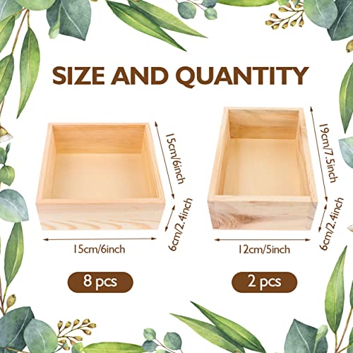 craftshou 10 Pcs Unfinished Wooden Box 7.5x5in Rectangle Wood Storage Organizer for Crafts 6x6in Succulent Planter Square Storage Container Rustic Pine Boxes for Collectibles Jewelry Decor