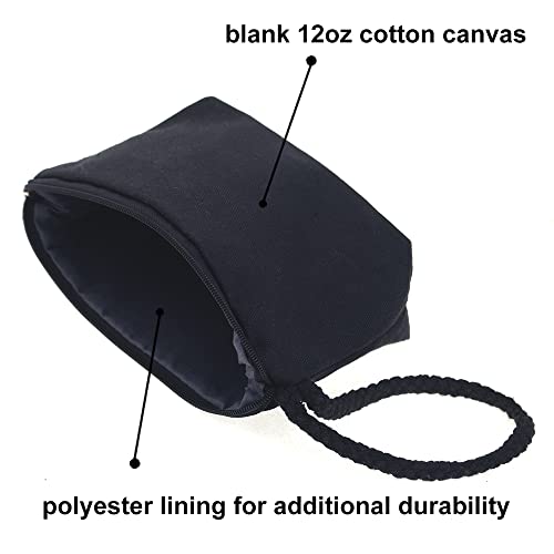 Muka 12 Pack Cotton Canvas Bag with Handle Strap, 7-1/2 x 4-1/4 x 2 Inches Heavy Duty Black Cosmetic Pouch