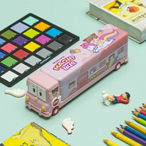 Cute Bus Toy with Built-in Pencil Holder Kids Pink Bus Cute Girls Pencil Case Bus Toy Pencil case Bus with builtin Sharpener