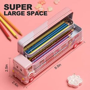 Cute Bus Toy with Built-in Pencil Holder Kids Pink Bus Cute Girls Pencil Case Bus Toy Pencil case Bus with builtin Sharpener