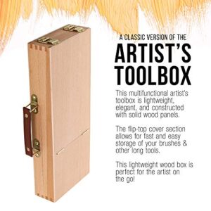 US Art Supply Wooden Flip Opening Artist Brush & Tool Box