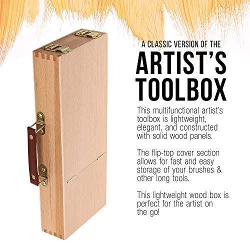 US Art Supply Wooden Flip Opening Artist Brush & Tool Box