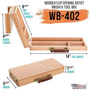 US Art Supply Wooden Flip Opening Artist Brush & Tool Box