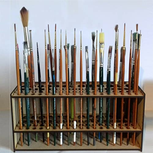 Wooden Paint Brush Holder - Paintbrush Holder Stand, Paint Brushes Wall Mount or Freestanding, Hold Up to 67 Paint Brushes (A)