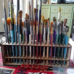 Wooden Paint Brush Holder - Paintbrush Holder Stand, Paint Brushes Wall Mount or Freestanding, Hold Up to 67 Paint Brushes (A)