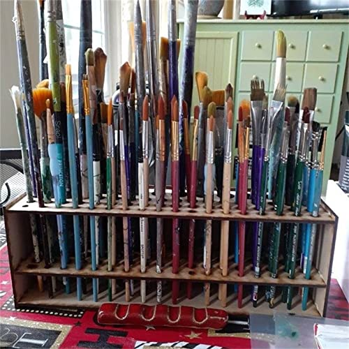 Wooden Paint Brush Holder - Paintbrush Holder Stand, Paint Brushes Wall Mount or Freestanding, Hold Up to 67 Paint Brushes (A)