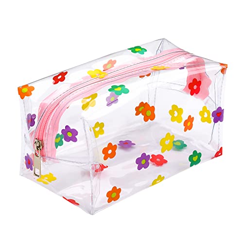 Juszok Clear Pencil Case Cute Pencil Pouch Kawaii Pen Case Organizer PVC Flower Large Capacity Portable Makeup Bag for Teen Girls Students Adults Kids Back to School Supplies