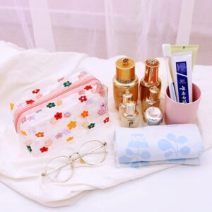 Juszok Clear Pencil Case Cute Pencil Pouch Kawaii Pen Case Organizer PVC Flower Large Capacity Portable Makeup Bag for Teen Girls Students Adults Kids Back to School Supplies