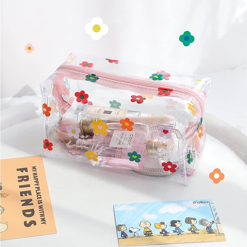 Juszok Clear Pencil Case Cute Pencil Pouch Kawaii Pen Case Organizer PVC Flower Large Capacity Portable Makeup Bag for Teen Girls Students Adults Kids Back to School Supplies