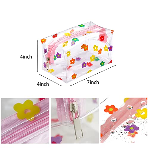 Juszok Clear Pencil Case Cute Pencil Pouch Kawaii Pen Case Organizer PVC Flower Large Capacity Portable Makeup Bag for Teen Girls Students Adults Kids Back to School Supplies