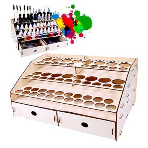 wflay wooden paint rack with 80 holes for storing paints brushes