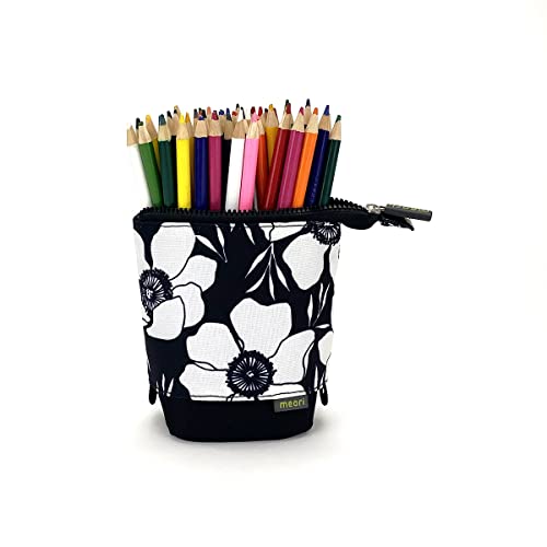 meori Pop-up Pencil Case and Cosmetics Pouch Standup Telescopic Craft Supplies Makeup Organizer with Zipper (Moody Floral)