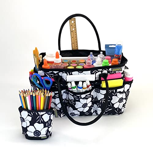 meori Pop-up Pencil Case and Cosmetics Pouch Standup Telescopic Craft Supplies Makeup Organizer with Zipper (Moody Floral)