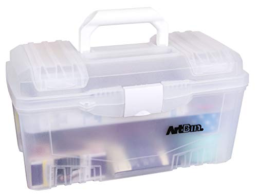 ArtBin 6918AH Twin Top 17 inch Supply Box, Portable Art & Craft Supply Organizer with Handle, [1] Plastic Storage Case, Translucent