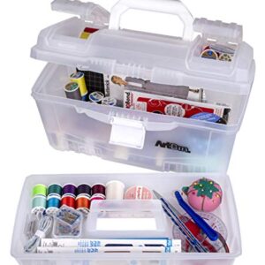 ArtBin 6918AH Twin Top 17 inch Supply Box, Portable Art & Craft Supply Organizer with Handle, [1] Plastic Storage Case, Translucent