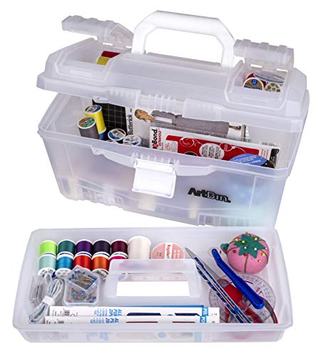 ArtBin 6918AH Twin Top 17 inch Supply Box, Portable Art & Craft Supply Organizer with Handle, [1] Plastic Storage Case, Translucent