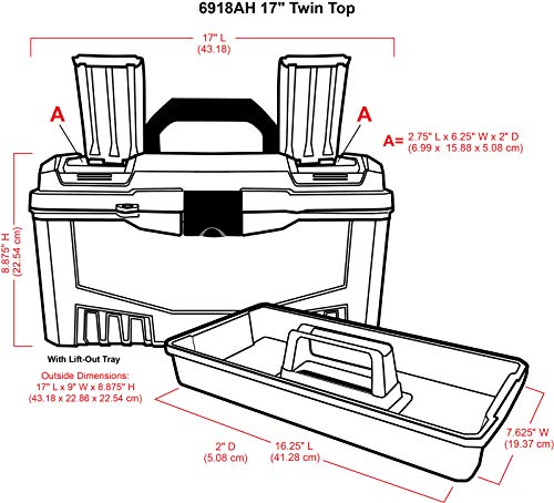 ArtBin 6918AH Twin Top 17 inch Supply Box, Portable Art & Craft Supply Organizer with Handle, [1] Plastic Storage Case, Translucent