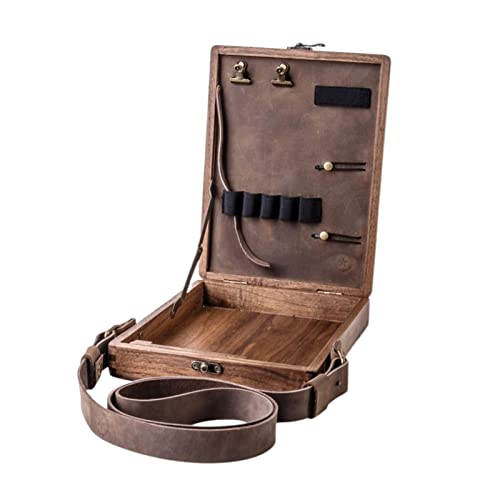 shangjia Writers Messenger Wood Box, Wooden Multifunctional Artist Tool and Brush Storage Box, Multifunctional Wooden Handmade Crossbody Postman Bag, for Outdoor Painting