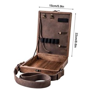 shangjia Writers Messenger Wood Box, Wooden Multifunctional Artist Tool and Brush Storage Box, Multifunctional Wooden Handmade Crossbody Postman Bag, for Outdoor Painting