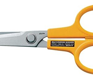 OLFA 5" Serrated Edge Stainless Steel Scissors (SCS-1) - 5 Inch Multi-Purpose Heavy Duty Scissors w/ Sharp Blades & Comfort Grip for Home, Office, Fabric, Sewing, Kitchen, Industrial Materials