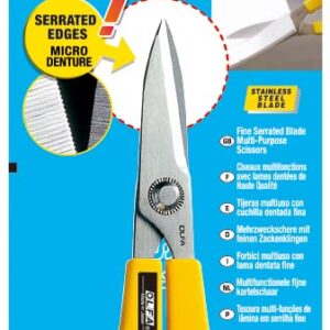 OLFA 5" Serrated Edge Stainless Steel Scissors (SCS-1) - 5 Inch Multi-Purpose Heavy Duty Scissors w/ Sharp Blades & Comfort Grip for Home, Office, Fabric, Sewing, Kitchen, Industrial Materials