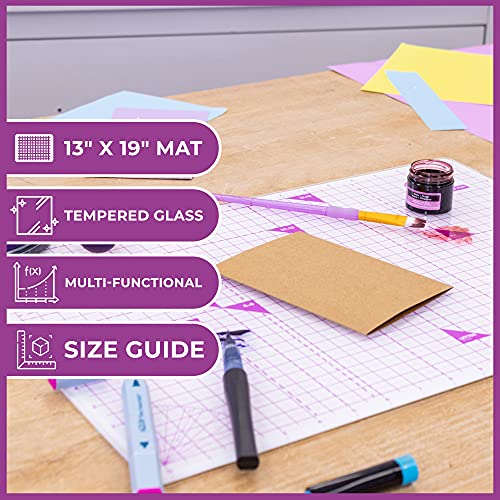 Toughened Glass Cutting Mat (13” x 19”) - Easy Clean Smooth Surface For Gluing & Inking - Multi-functional Crafting Capabilities - Includes Popular Card Sizes for Easy Measures by Crafter’s Companion