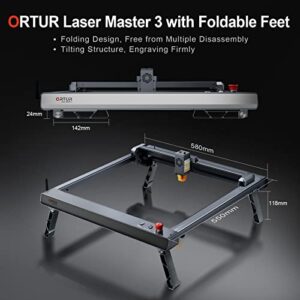 ORTUR Laser Master 3 with Foldable Feet Laser Cutter, 10W Output Power 0.05 * 0.1mm Compressed Spot Laser Engraver, Laser Engraving Machine for Wood and Metal, APP Control (with Air Assist Nozzle)