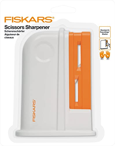 Fiskars 1020499 Scissors Sharpener, 9 x 4 x 13.8 cm, White/Orange