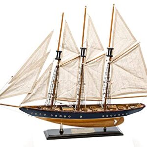 SAILINGSTORY Wooden Sailboat Model Ship Sailboat Decor 30" Schooner Atlantic 1:50 Scale Replica Navy and Walnut Antique Finish