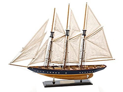 SAILINGSTORY Wooden Sailboat Model Ship Sailboat Decor 30" Schooner Atlantic 1:50 Scale Replica Navy and Walnut Antique Finish