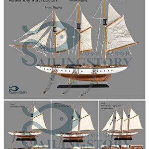 SAILINGSTORY Wooden Sailboat Model Ship Sailboat Decor 30" Schooner Atlantic 1:50 Scale Replica Navy and Walnut Antique Finish