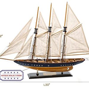 SAILINGSTORY Wooden Sailboat Model Ship Sailboat Decor 30" Schooner Atlantic 1:50 Scale Replica Navy and Walnut Antique Finish