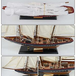 SAILINGSTORY Wooden Sailboat Model Ship Sailboat Decor 30" Schooner Atlantic 1:50 Scale Replica Navy and Walnut Antique Finish