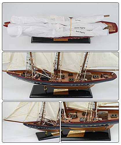 SAILINGSTORY Wooden Sailboat Model Ship Sailboat Decor 30" Schooner Atlantic 1:50 Scale Replica Navy and Walnut Antique Finish