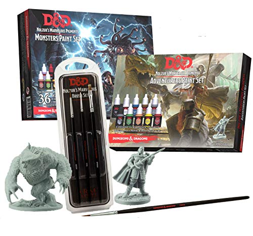 The Army Painter Dungeons and Dragons Miniatures Model Paints for Plastic Models Bundle with Monsters & Adventurers Acrylic D&D Miniatures Paint Sets & Nolzurs Marvelous Miniature Model Paint Brushes