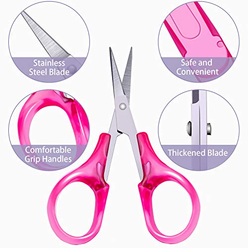 Detail Craft Scissors Set Stainless Steel Scissors Straight Tip Scissors Curved Tip Scissors with Protective Cover for Facial Hair Trimming, Sewing, Crafting, DIY Projects (6 Pieces)