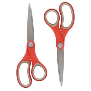 westcott 55846 7-inch school scissors, all-purpose heavy-duty scissors for crafting, school and work, red/gray, 2 pack