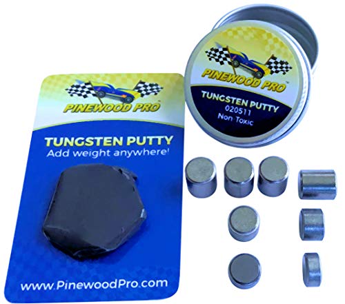 Pinewood Pro 1oz Tungsten Putty and 3oz Tungsten Cylinders - Weights for use on Derby Cars