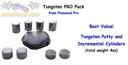 Pinewood Pro 1oz Tungsten Putty and 3oz Tungsten Cylinders - Weights for use on Derby Cars