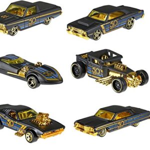 New 1:64 Hot Wheels 50th Anniversary Black & Gold Collection - Bone Shaker, Twin Mill, Rodger Dodger, Dodge Dart, Impala & Ford Ranchero Set of 6pcs Diecast Model Car By HotWheels