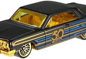 New 1:64 Hot Wheels 50th Anniversary Black & Gold Collection - Bone Shaker, Twin Mill, Rodger Dodger, Dodge Dart, Impala & Ford Ranchero Set of 6pcs Diecast Model Car By HotWheels