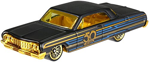 New 1:64 Hot Wheels 50th Anniversary Black & Gold Collection - Bone Shaker, Twin Mill, Rodger Dodger, Dodge Dart, Impala & Ford Ranchero Set of 6pcs Diecast Model Car By HotWheels